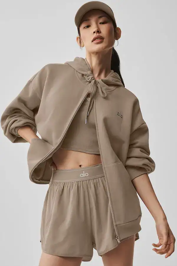 Alo Yoga Accolade Full-Zip Hoodie In Gravel - 30% Off | Editorialist