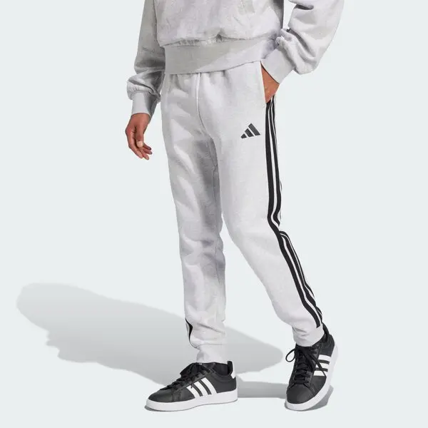 Adidas Essentials 3-stripes Fleece Pants Light Grey Heather - Light Grey Heather / Black