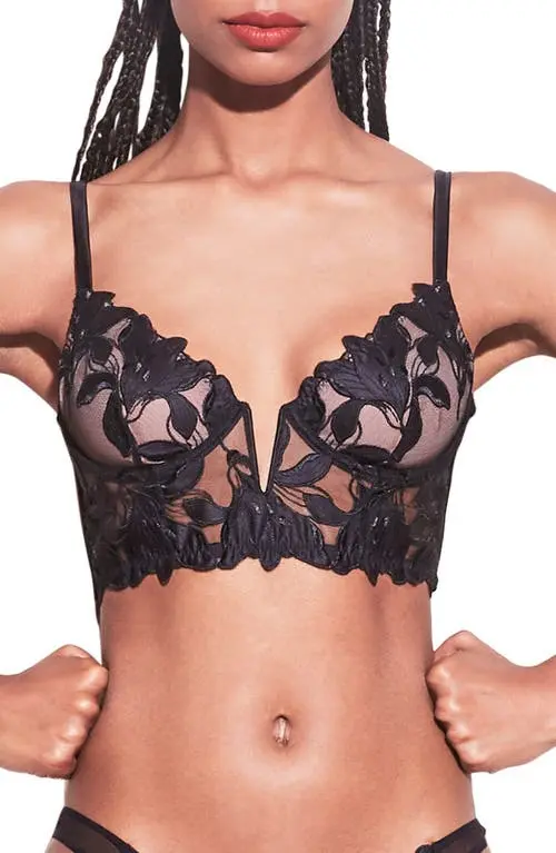Fleur Du Mal Lily Embroidered Underwire Plunge Longline Demi Bra - Black