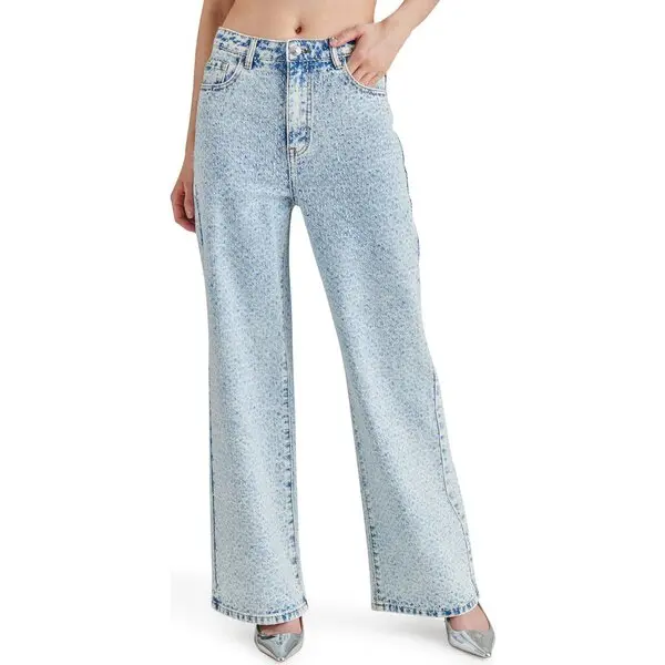 Steve Madden Avaline Embellished Textured Wide Leg Jeans
