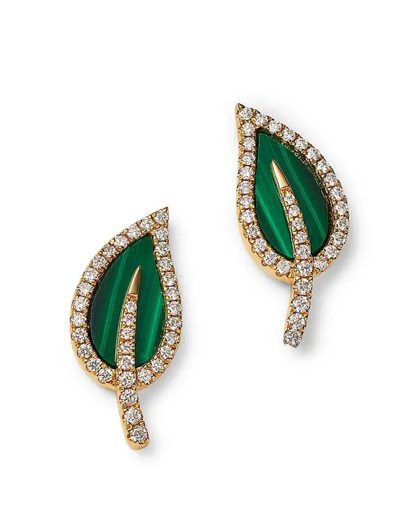 Bloomingdale'S Malachite & Diamond Leaf Stud Earrings
