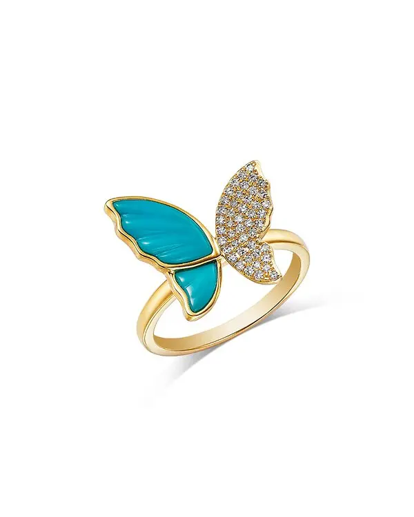 Bloomingdale'S Diamond And Turquoise Butterfly Ring