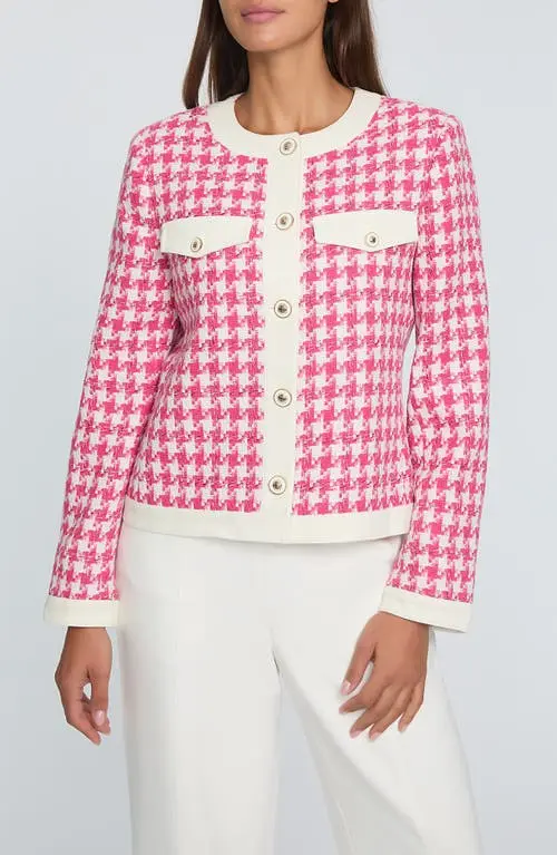 Elie Tahari Farley Houndstooth Cotton Tweed Jacket