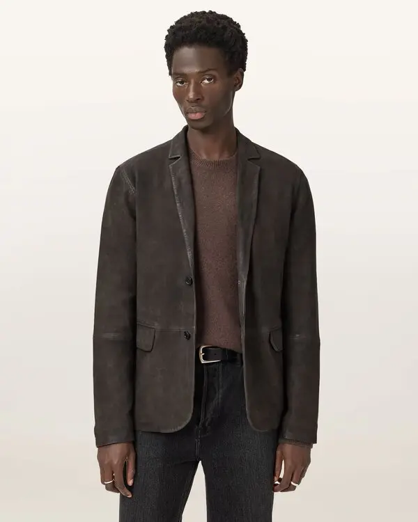 All Saints Monet Waxed Suede Blazer - Mole Brown