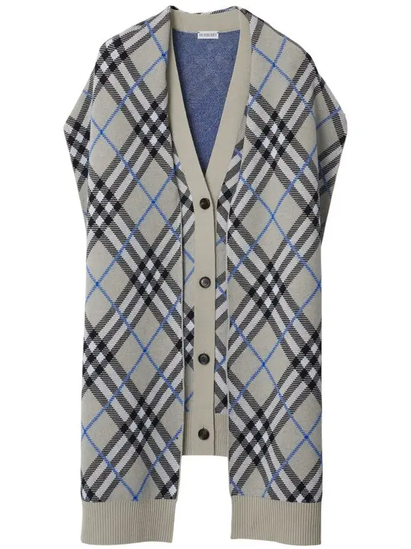 Burberry Checked Sleeveless Cardigan And Scarf - Neutrals