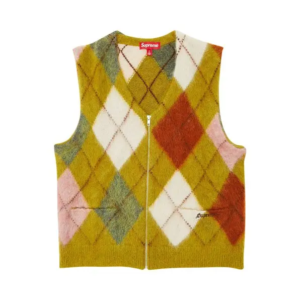 Supreme Brushed Argyle Zip Up Vest - Yellow