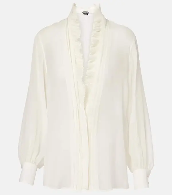 TOM FORD Ruffled Silk Blouse - Beige