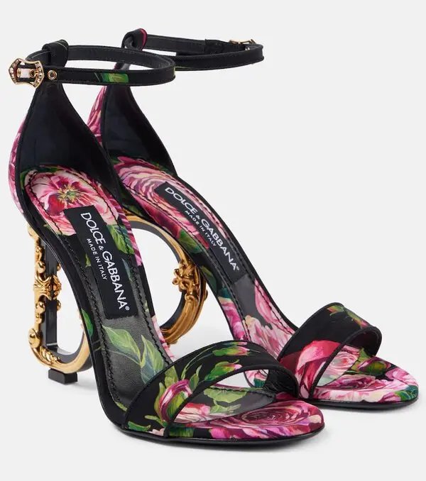 Dolce & Gabbana Dg Floral Printed Leather Sandals - Black