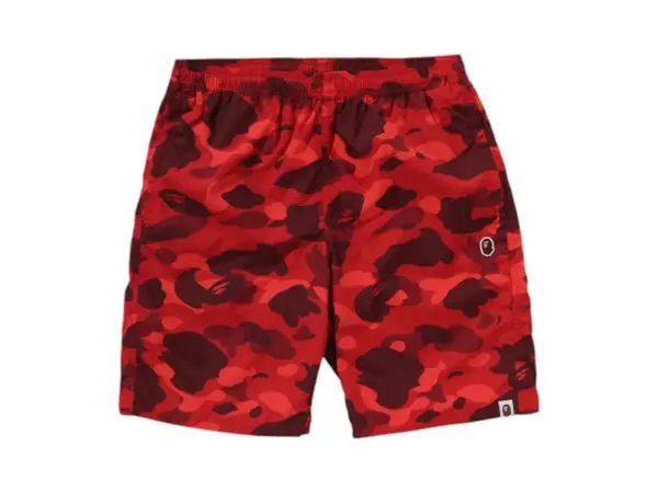 BAPE Camo Ape Head Beach Shorts - Bright Red