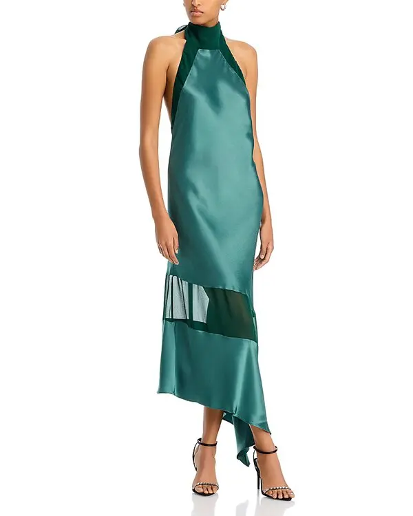 green emerald velvet dress A-Line Long Satin Dark Green Prom Dress with Split PSK406 US6 / Custom Color main image 0
