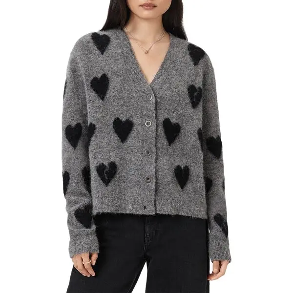 All Saints Amora Heart Alpaca & Wool Blend Cardigan - Grey/black