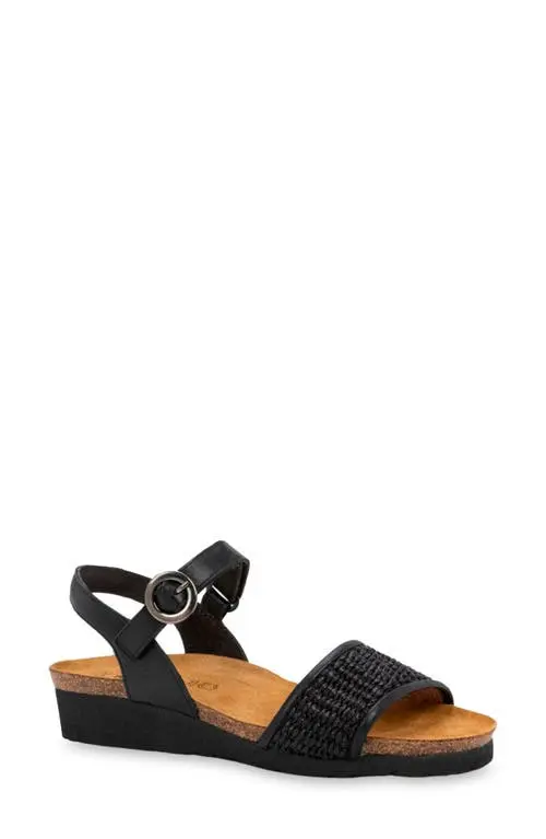 Naot Cecile Wedge Sandals - Shiny Black Leather/ Black