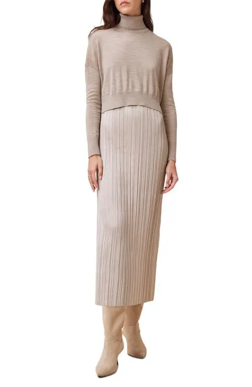 All Saints Vittoria Merino Wool Sweater & Micropleat Dress Set - Fawn Brown