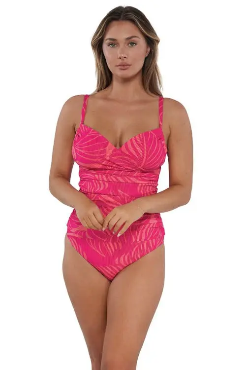SUNSETS Serena Tankini Swimsuit Top D Cup - Blushing Palms Sandbar Rib