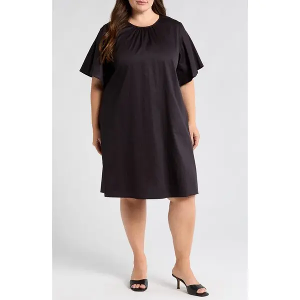 HARSHMAN Agata Flutter Sleeve Cotton Dress - Black
