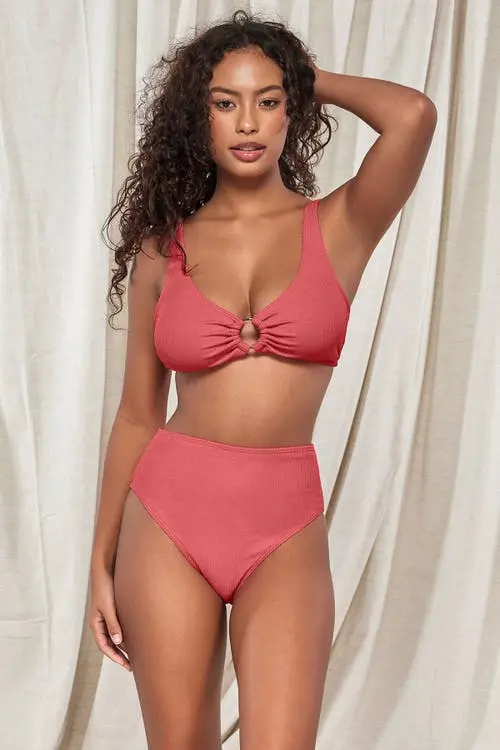 PACIFICA BY SUNSETS Oceana Shirred Bikini Swimsuit Top - Hibiscus Tea
