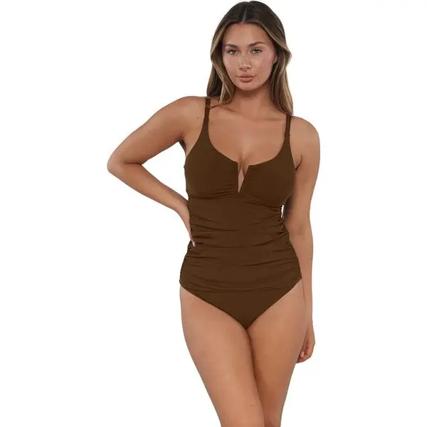 SUNSETS Zuri V-wire Tankini Swimsuit Top - Tiki Brown