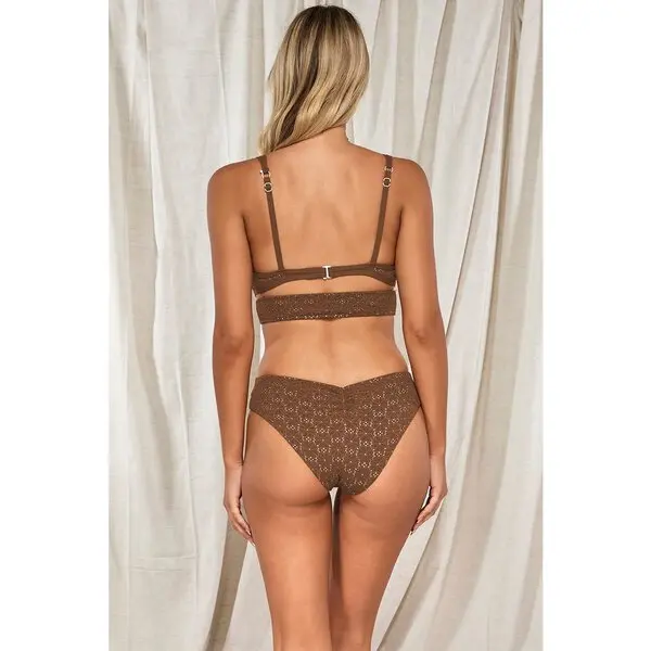SWIM SYSTEMS Hazel Hipster Bikini Bottom - Cocoa Daisy Eyelet