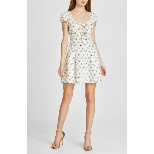 WAYF Cara Floral Linen Blend Mini Dress