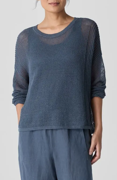 Eileen Fisher Open Stitch Organic Linen & Organic Cotton Sweater - Eclipse