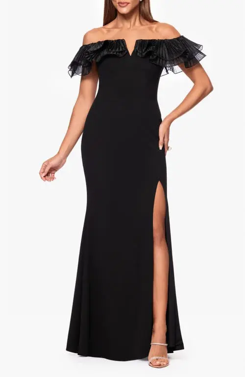 XSCAPE EVENINGS Off-the-shoulder Organza & Scuba Crepe Gown