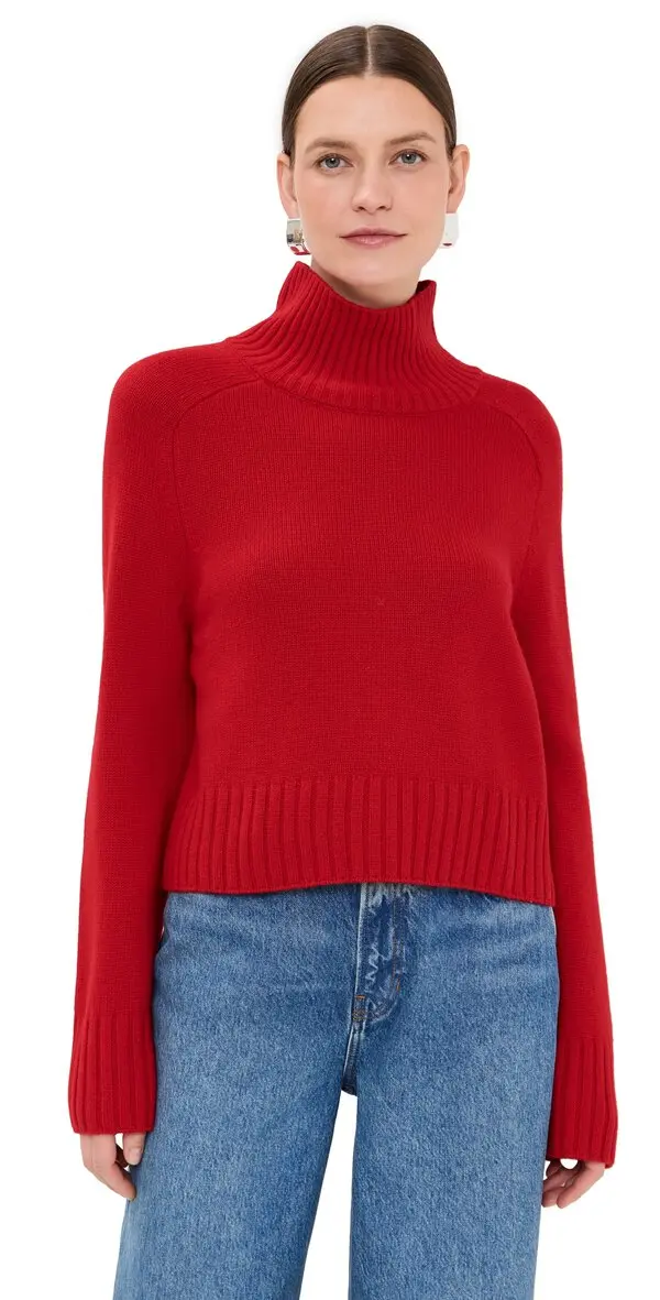 REFORMATION Brooke Cropped Cashmere Turtleneck - Cherry