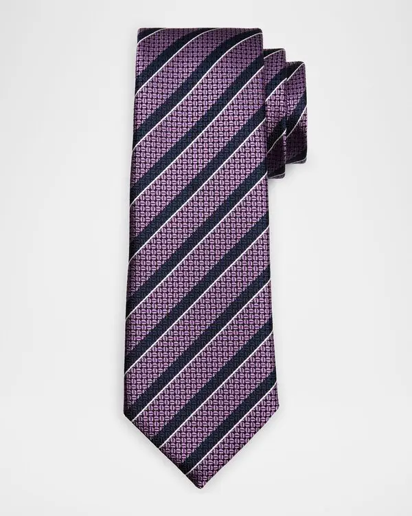 Zegna Striped Geo Jacquard Neck Tie - Md Prpstrp