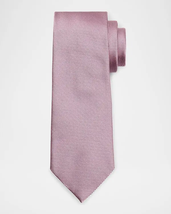 Zegna Tonal Micro-grid Neck Tie - Md Pnk Sld