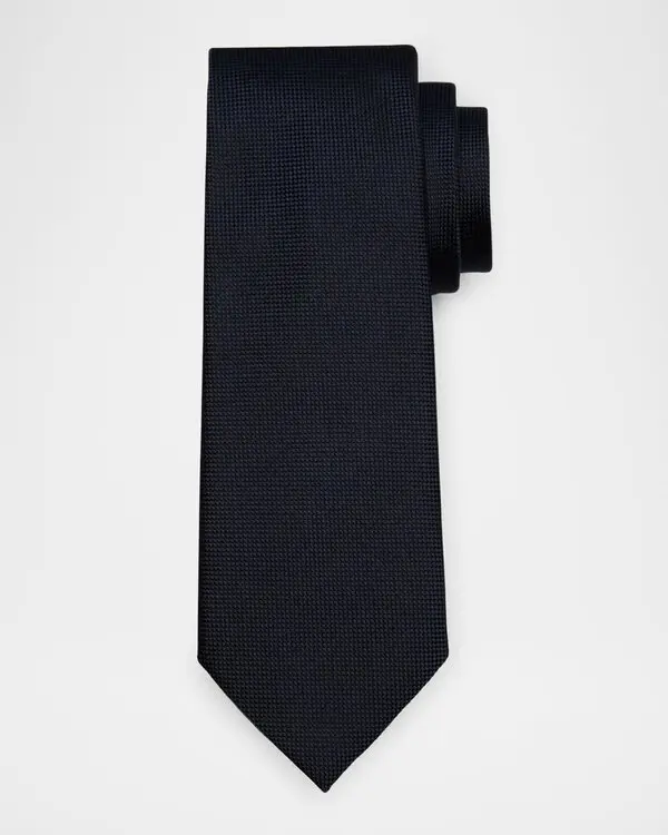 Zegna Solid Pindot Silk Neck Tie - Nvy Sld