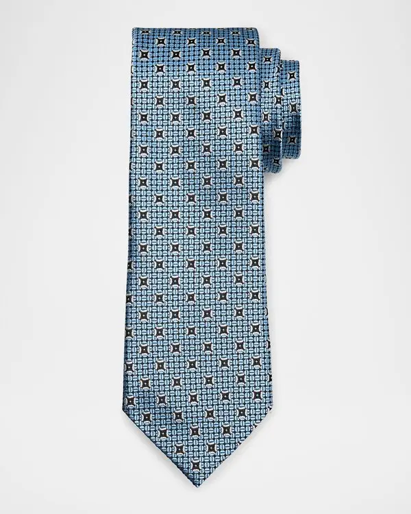 Zegna Woven Medallion Neck Tie - Br Blu Fan