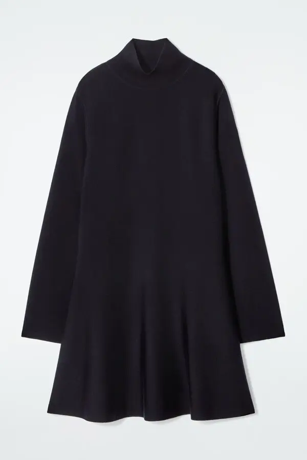 Cos Flared High-neck Wool Mini Dress - Navy