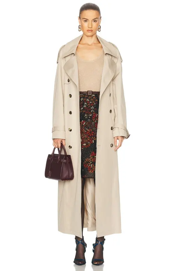 Saint Laurent Long Trench Coat - Beige Clair