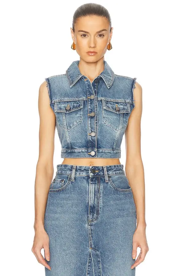 Alessandra Rich Sleeveless Denim Trucker Jacket