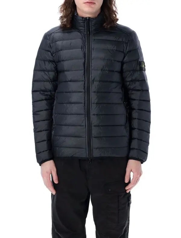 Stone Island Loom Woven Chambers Zip-Up Puffer Jacket In Navy - 44% Off | Editorialist