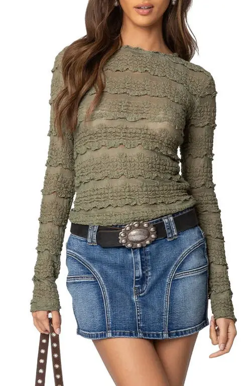EDIKTED Daisey Textured Lace Top - Olive