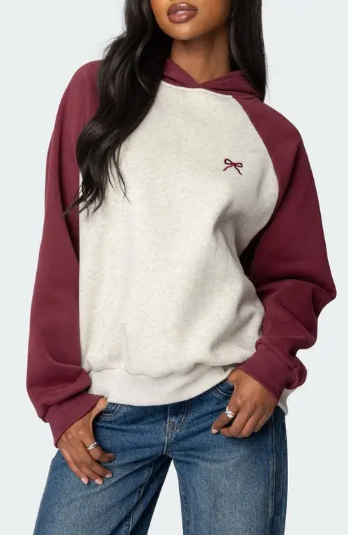 EDIKTED Bow Embroidered Hoodie - Burgundy-and-gray-me