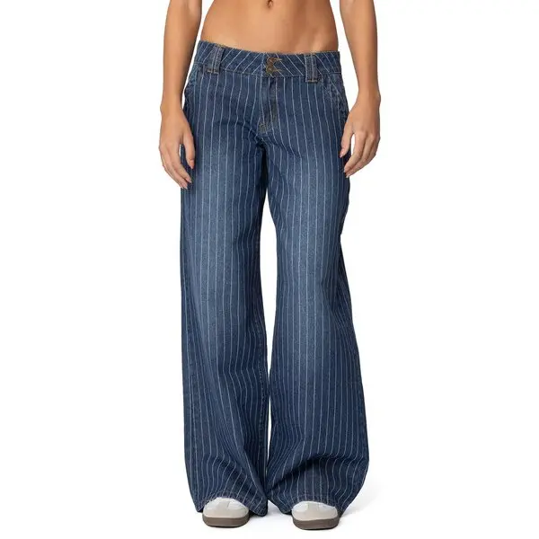 EDIKTED Cory Stripe Low Rise Wide Leg Jeans