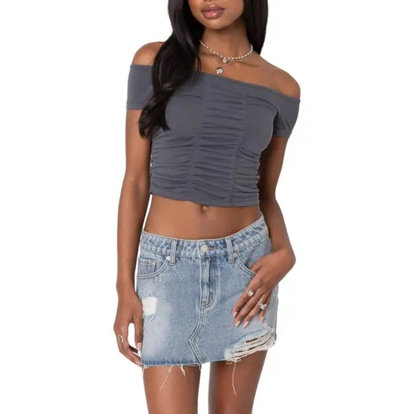 EDIKTED Off-the-shoulder Ruched Top - Dark-gray