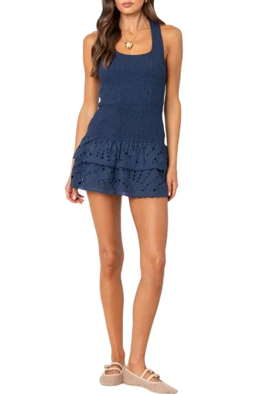 EDIKTED Smocked Cotton Eyelet Minidress