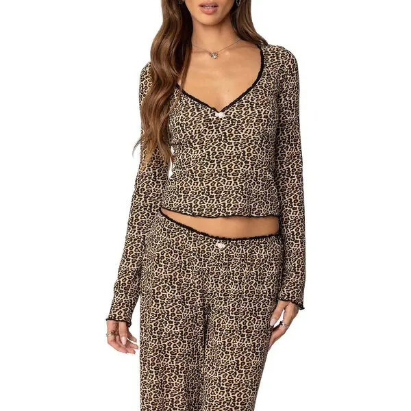 EDIKTED Leopard Print Long Sleeve Top