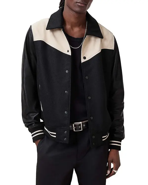 All Saints Endleton Mixed Media Western Bomber Jacket - Black/ecru