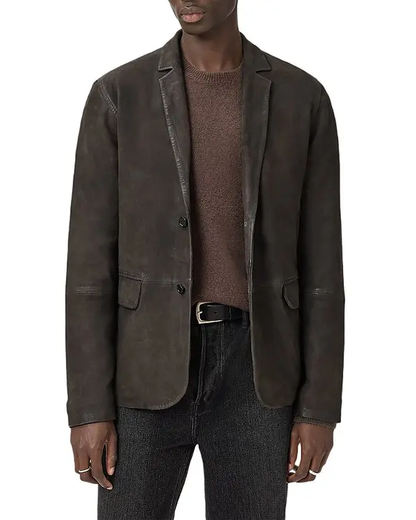 All Saints Monet Waxed Suede Regular Fit Blazer - Mole Brown