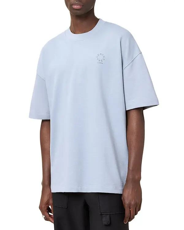 All Saints Haven Cotton Logo Embroidered Tee - Willow Blue