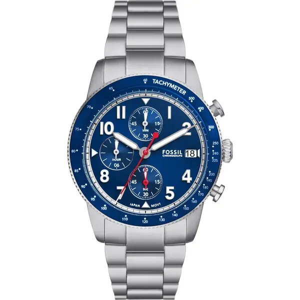 Fossil Sport Tourer Bracelet Chronograph Watch - Silver/blue