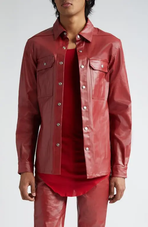 Rick Owens Giacca Coated Denim Overshirt - Cardinal Red | Editorialist