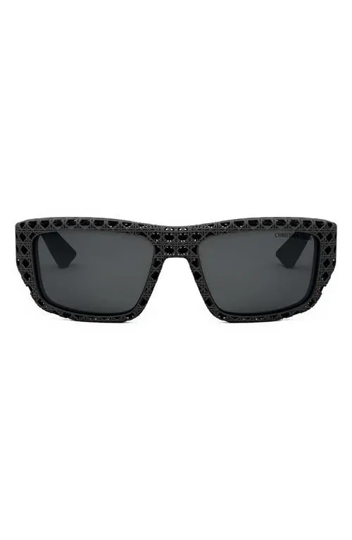 Dior 3d S1i 57mm Square Sunglasses - Matte Black / Smoke Polarized