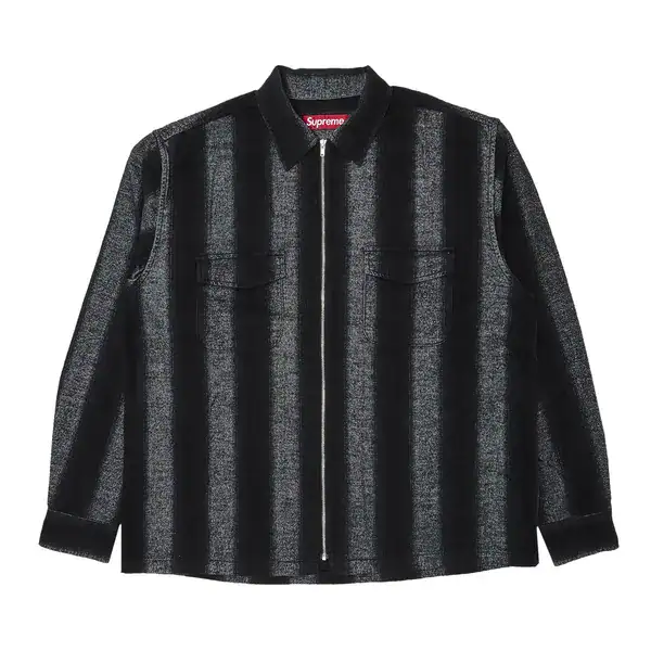 Supreme Stripe Flannel Zip Up Shirt - Black | Editorialist