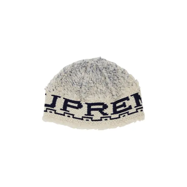 Supreme Sherpa Logo Beanie - Cream