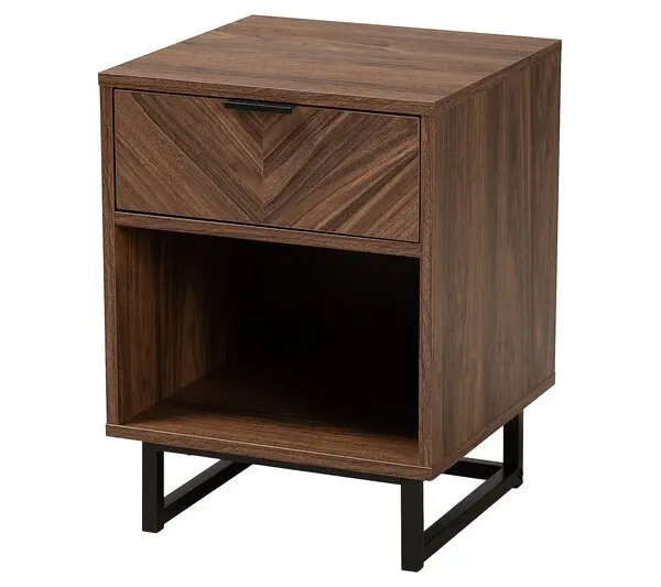 BAXTON STUDIO Sadia Walnut Wood And Black Metal End Table