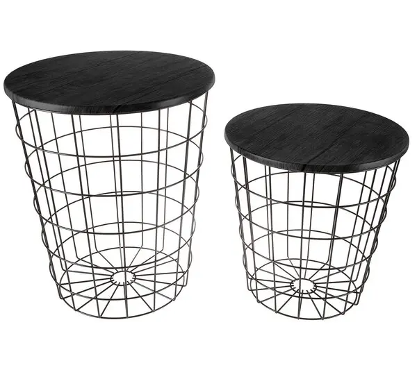 LAVISH HOME 2 Nesting Storage Side Tables Vintage Look